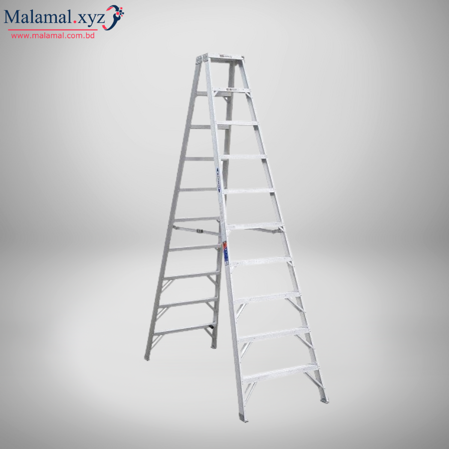 Double Sided Aluminum Ladder 16 Steps 12.5 Feet Light Industrial ...