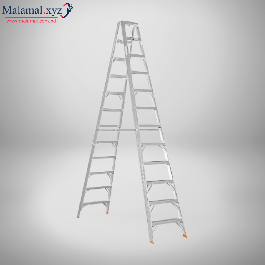 Double Sided Aluminum Ladder 15 Steps 12.5 Feet Heavy Duty Industrial ...
